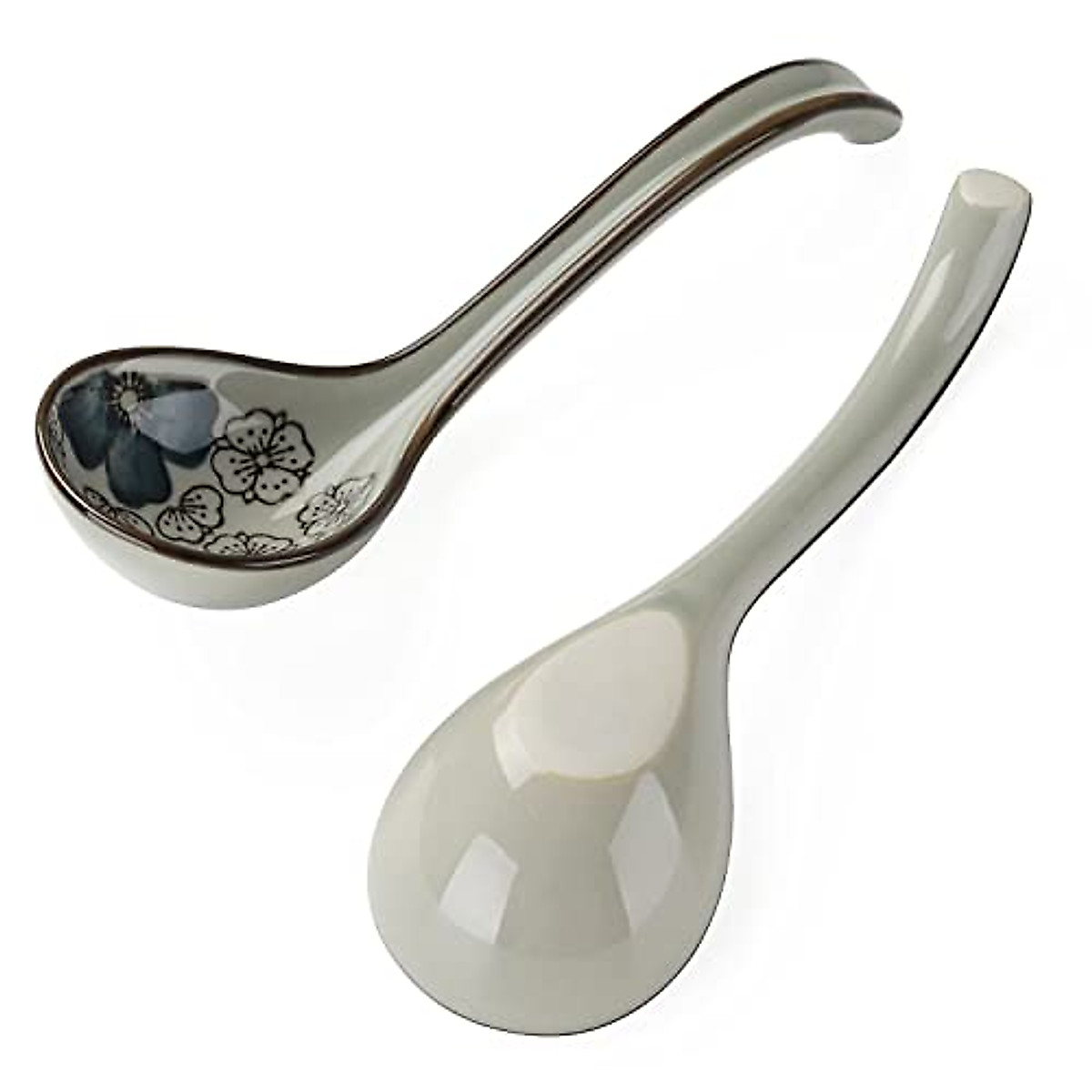 Ceramic Soup Spoons Set of 4 Porcelain Japanese Soup Spoon Long Handle Asian Soup Spoon Sets for Pho Ramen Noodles Wonton Dumpling Rice (Model 2#)