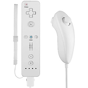 Lyyes Remote Controller for Wii, Wii Remote and Nunchuck Controllers with Silicon Case and Strap for Wii and Wii U (White)