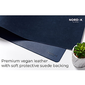 Nordik Leather Desk Mat Cable Organizer (Midnight Blue 35 x 17 inch) Premium Extended Mouse Mat for Home Office Accessories - Felt Vegan Large Leather Desk Pad Protector & Desk Blotter Pads Decor