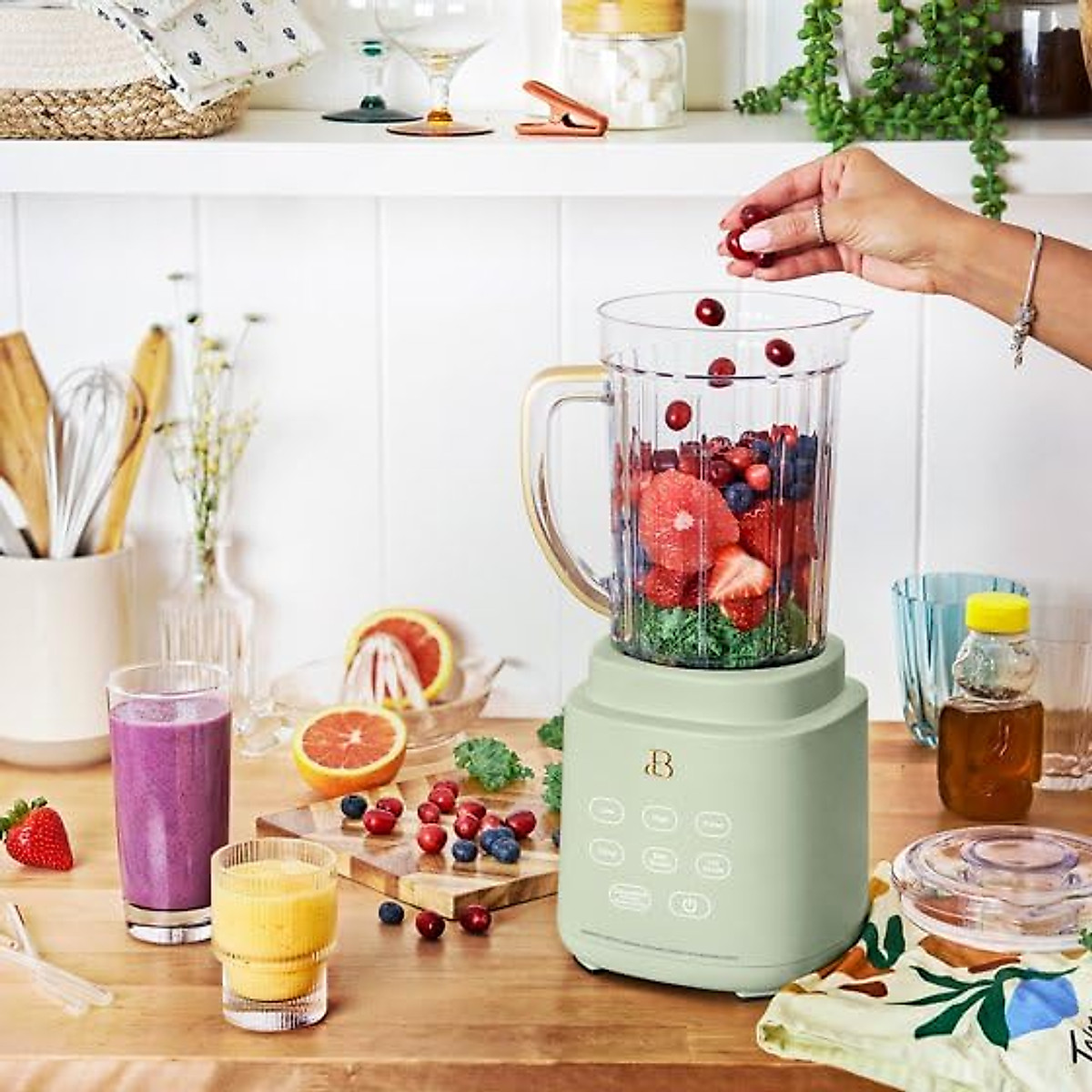 Beautiful PowerExact Blender System, 700W, 50oz Tritan Jar, 20oz Single-Serve Cup (Sage Green) by Drew Barrymore