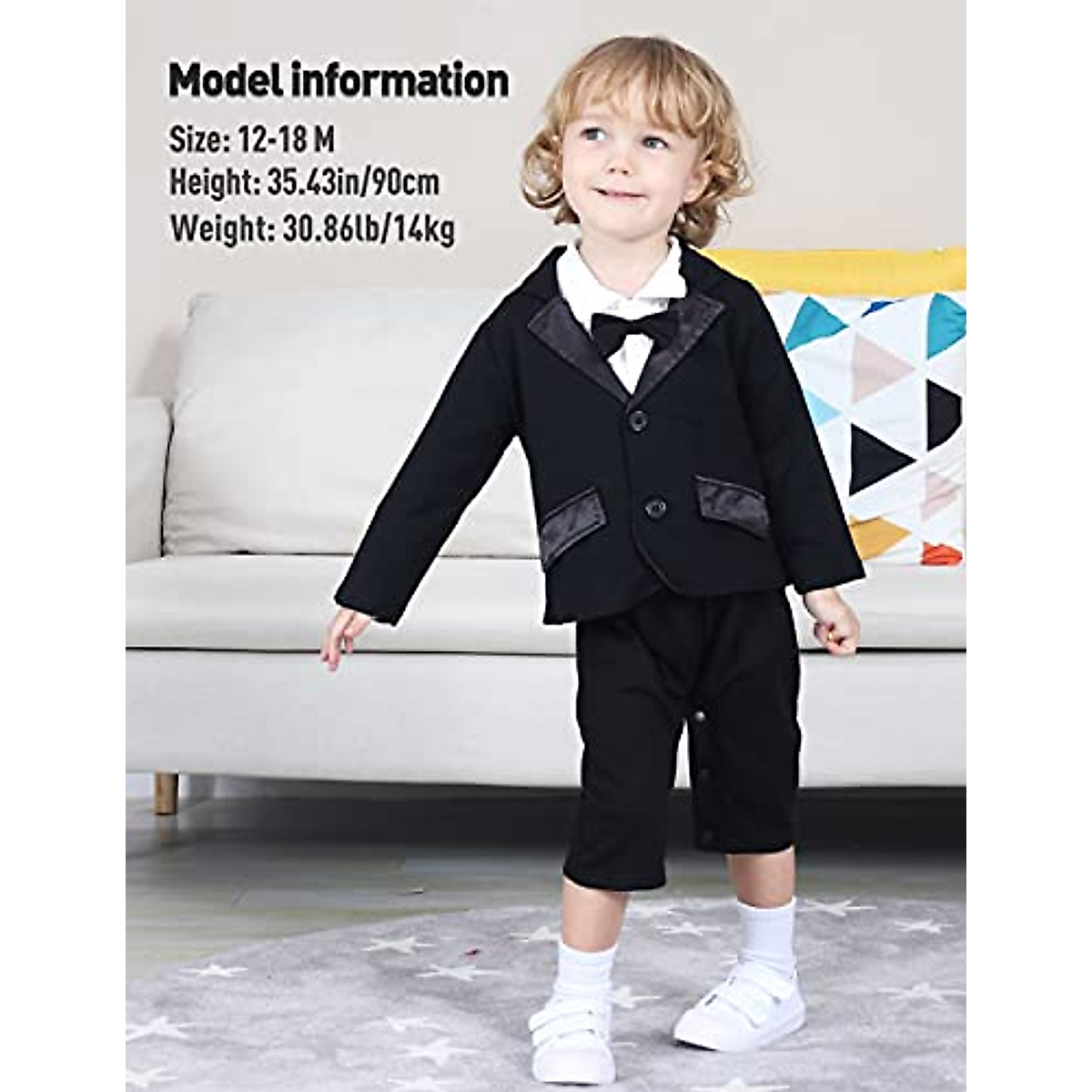A&J DESIGN Baby Boys Gentleman Outfit Formal Suit Jumpsuit Tuxedo Romper Set 6-9 Months Black