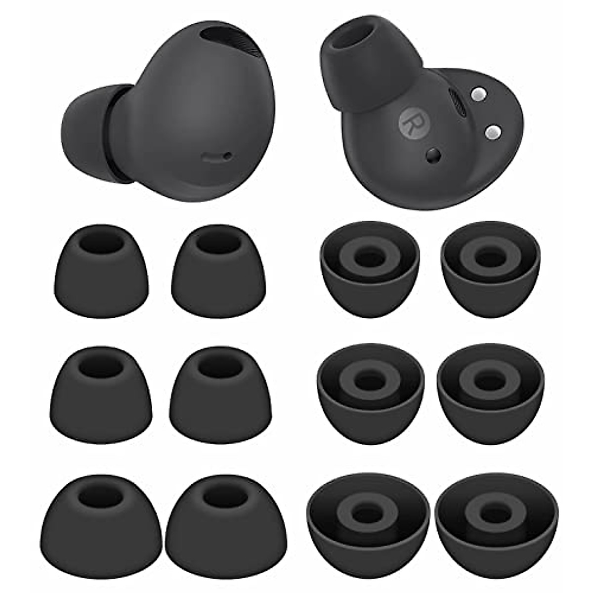 6 Pairs Galaxy Buds 2 Pro Ear Tips Buds Eartips, S/M/L Replacement Soft Silicone Rubber Flexible Gel Earbuds Earplug Fit in Case Compatible with Samsung Galaxy Buds 2 Pro 2022 Release - Graphite