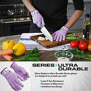 Glove Station Ultra Durable Series Cut Resistant Gloves - Cutting Gloves for Chefs, BBQ and Cooking - Level 5 Protection; Food Grade Safe Cut Proof Gloves - Purple, Medium Size