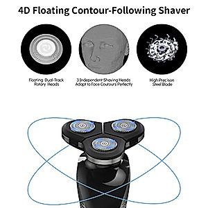Electric Razor for Men, Mens Rotary Shavers, 4D Rechargeable Electric Shavers for Men, Wet & Dry Use, LCD Display, Child Lock, USB Ceramic Cordless Rechargeable Cordless Men's Rotary Shavers