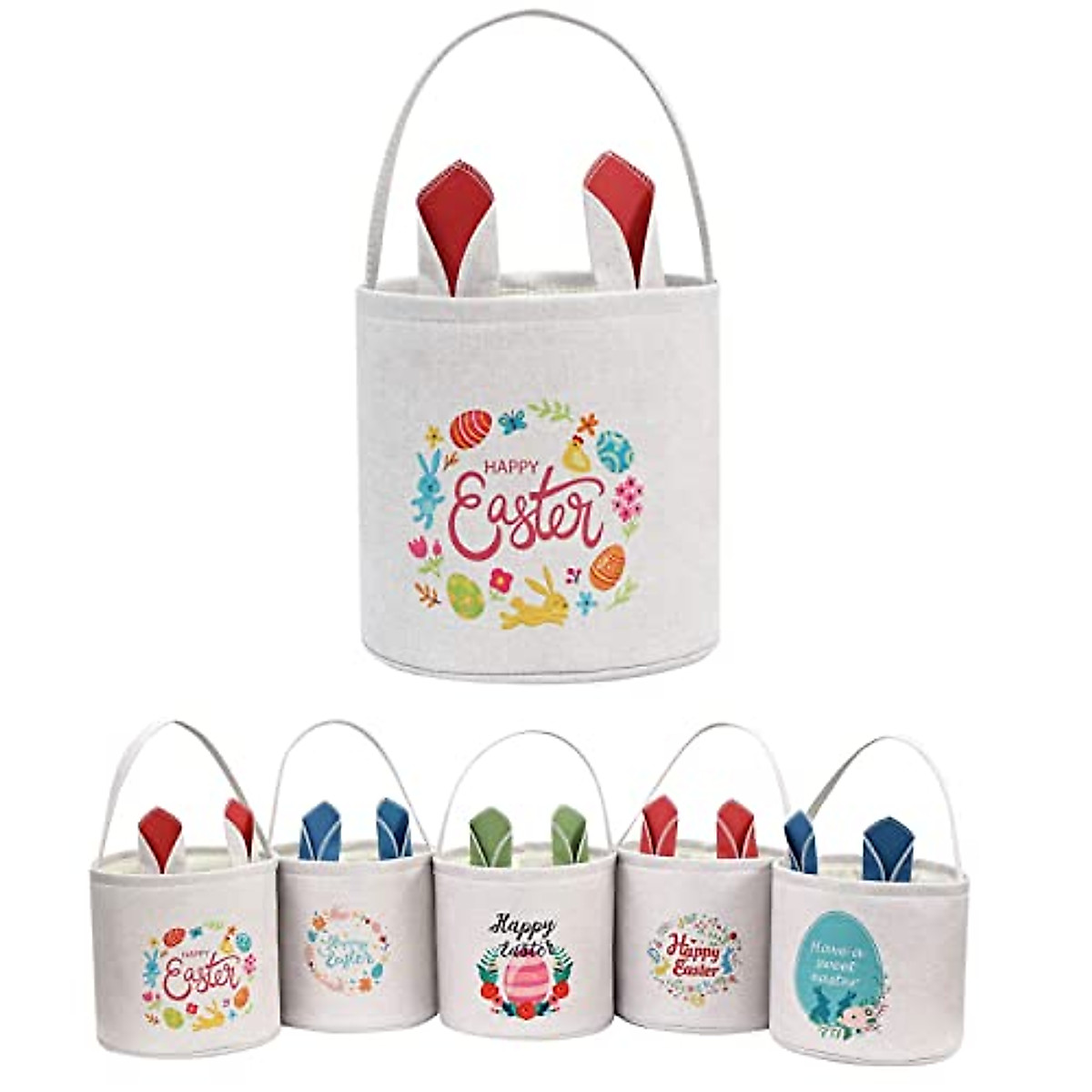 E-FirstFeeling Easter Basket Easter Bunny Basket for Kids Easter Eggs Hunt Baskets with Rabbit Ears Candy Bucket Tote for Easter Party (Light Gray)