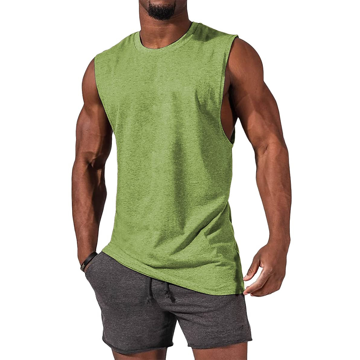 Aoysky Mens Crewneck Tank Tops Athletic Beach Sleeveless Shirts Yellow Green
