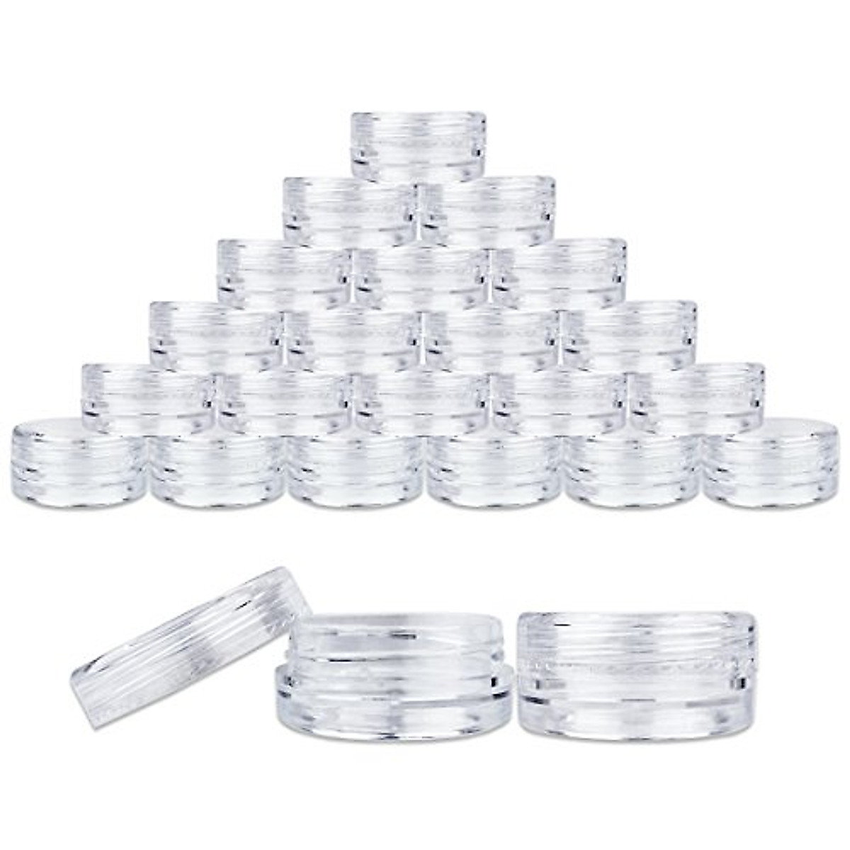 Beauticom 3g/3ml (0.1 Fl Oz) Round Clear Plastic Jars with Round Top Lids for Creams, Lotions, Powders, Glitters, and more. (Color: Clear Lid, Quantity: 50 Pieces)