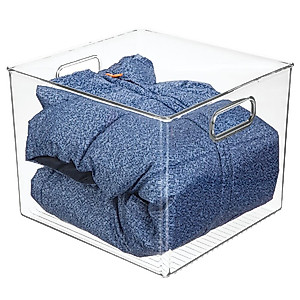 mDesign Small Modern Plastic Storage Organizer Bin Basket with Handles for Home Closet Organization - Shelf, Cubby, Cabinet, and Cupboard Organizing Decor - Ligne Collection - Clear