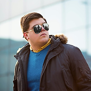 RCXKOOM Big XL Wide Frame Extra Large Polarized Aviator Sunglasses for Big Heads Men Oversized Military Pilot Glasses