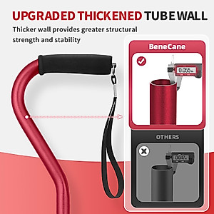 BeneCane Walking Cane for Men & Women Adjustable Cane with Offset Soft Cushioned Handle -Portable Lightweight Sturdy Mobility Walker Aid for Elderly, Seniors Collapsible Cane Red