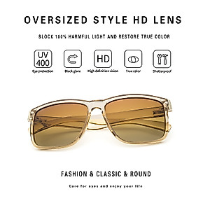 ANDOILT Polarized Sunglasses for Men Women Trendy Vintage Retro Fashion Square Sun Glasses Black Frame Grey Lens Champagne