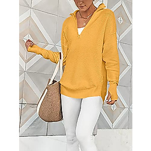 ANRABESS Women's 2025 Fall Long Sleeve Half Zip Casual Oversized Ribbed Knit Pullover Sweater Top Thumb Hole Trendy Outfits Yellow X-Large