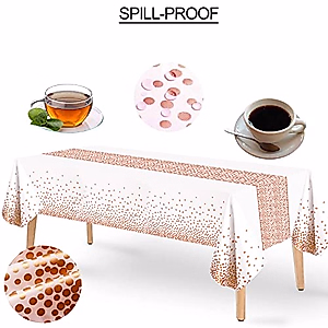 FECEDY 6 Packs 54"x108" Rose Gold Wave Point White Disposable Plastic Table Cover Waterproof Tablecloths for Rectangle Tables up to 8 ft in Length Party Decorations