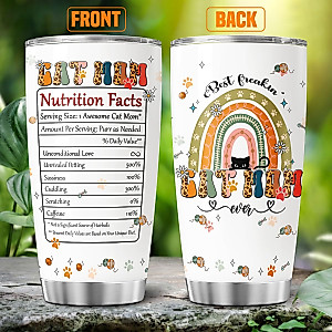 JENOIS Cat Mom Nutrition Facts, Tumbler 20 Oz With Lid And Straw, Tumblers For Funny Mama Cups Best Day Coffee Mother Ever Women Mothers Handle Insulated, Mom Gifts