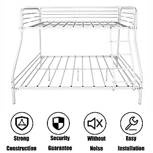 Heliosphere Heavy Duty Twin Over Full Size Bunk Bed with Safety Guard Rails & Inclined Ladder, Metal Bunk Bed with Under Bed Storage Space for Teens Adults, Noise Free/No Box Spring Needed (White)