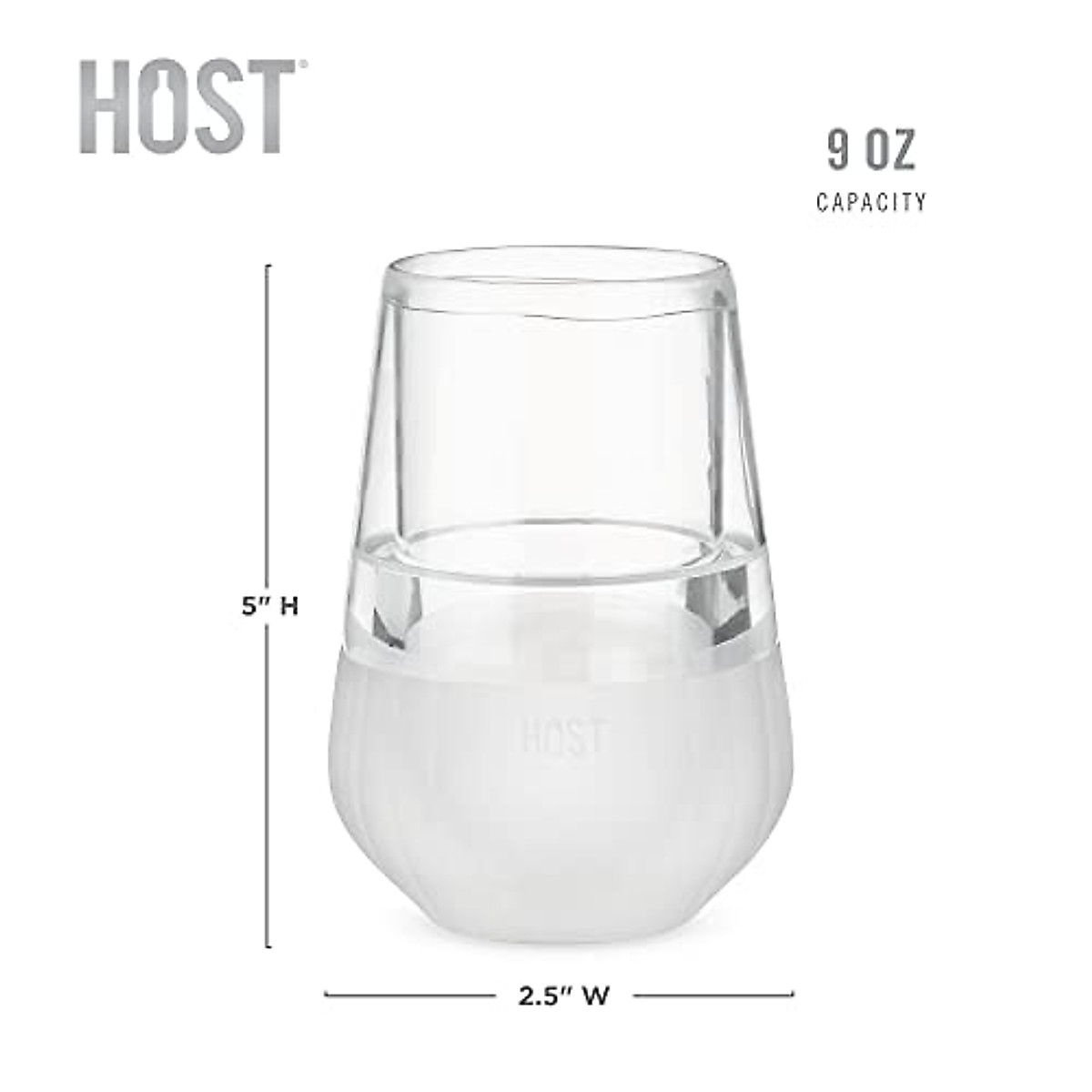 Host Freeze Cooling Glasses, Freezer Gel Stemless Wine Glasses for Red & White Wine, Insulated Glass with Silicone Band, Set of 2, 8.5 oz