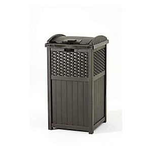 Suncast GHW1732 15.75" x 16" x 31.6" Trashcan Hideaway Outdoor Commercial 33 Gallon 31.6" Resin Garbage Waste Bin with Lid in Brown for Garage, 2 Pack