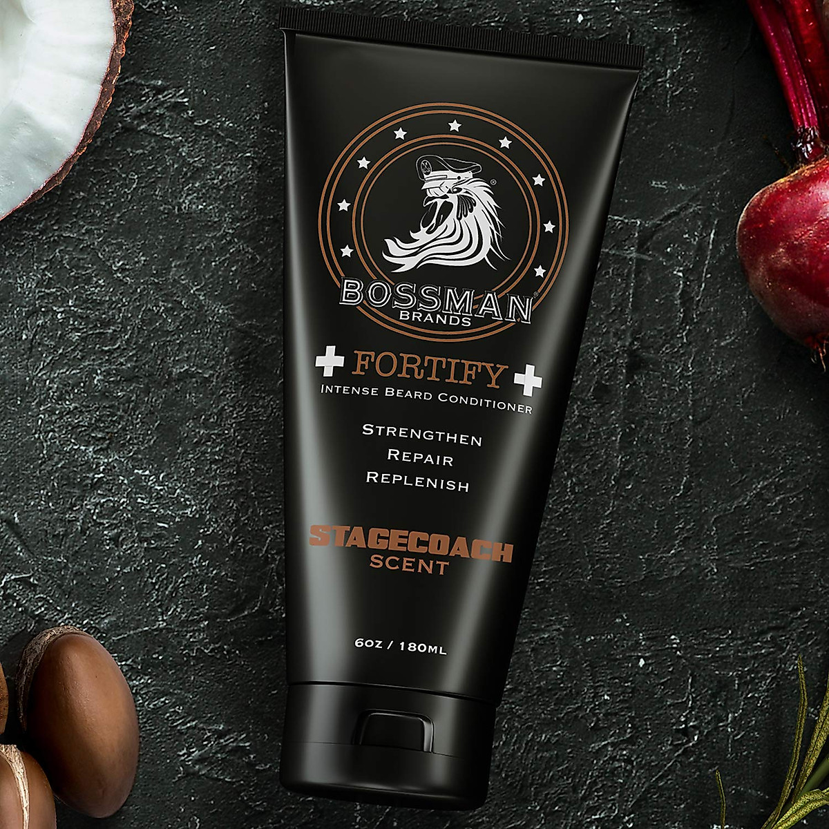 Bossman Fortify Intense Conditioner - Moisturize Replenish and Protect your beard - Thicker Formula - Natural Ingredients - Made in USA (Stagecoach Scent)