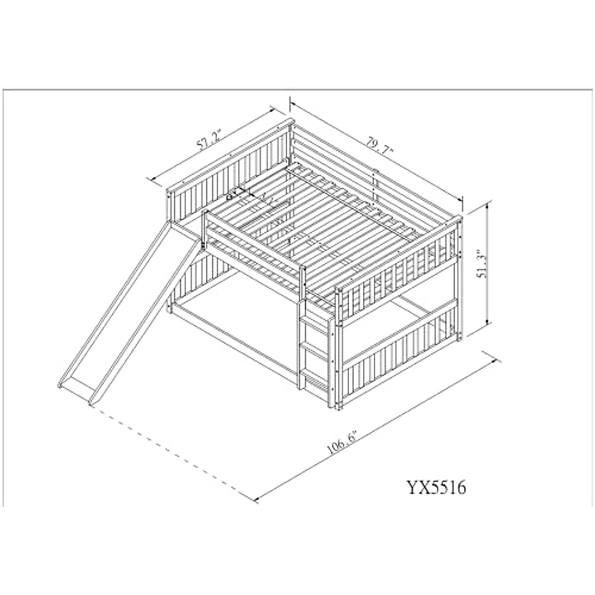 HomSof Solid Wood Full Over Full bunkbed with Slide，Full-Length Safety Guardrails,No Box Spring Needed,Grey