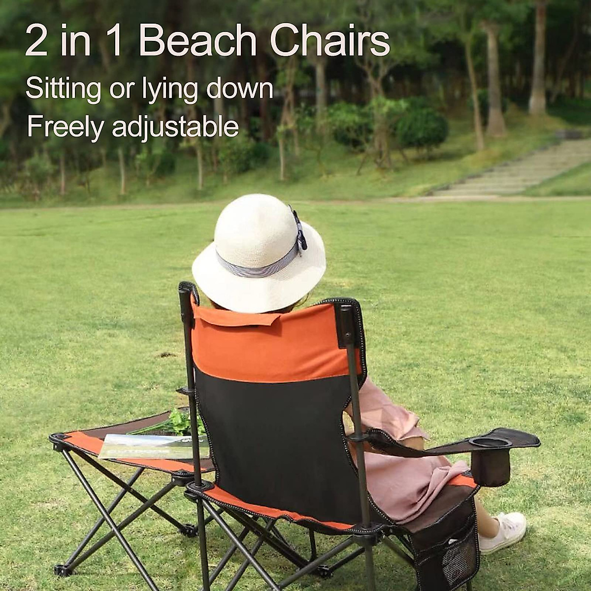 apollo walker Folding Camp Chairs Beach Chairs for Adults 2 in 1 Portable Sun Chairs Lightweight Mesh Lounger Chair with Carry Bag,for Outdoor,Fishing,Beach,Picnics