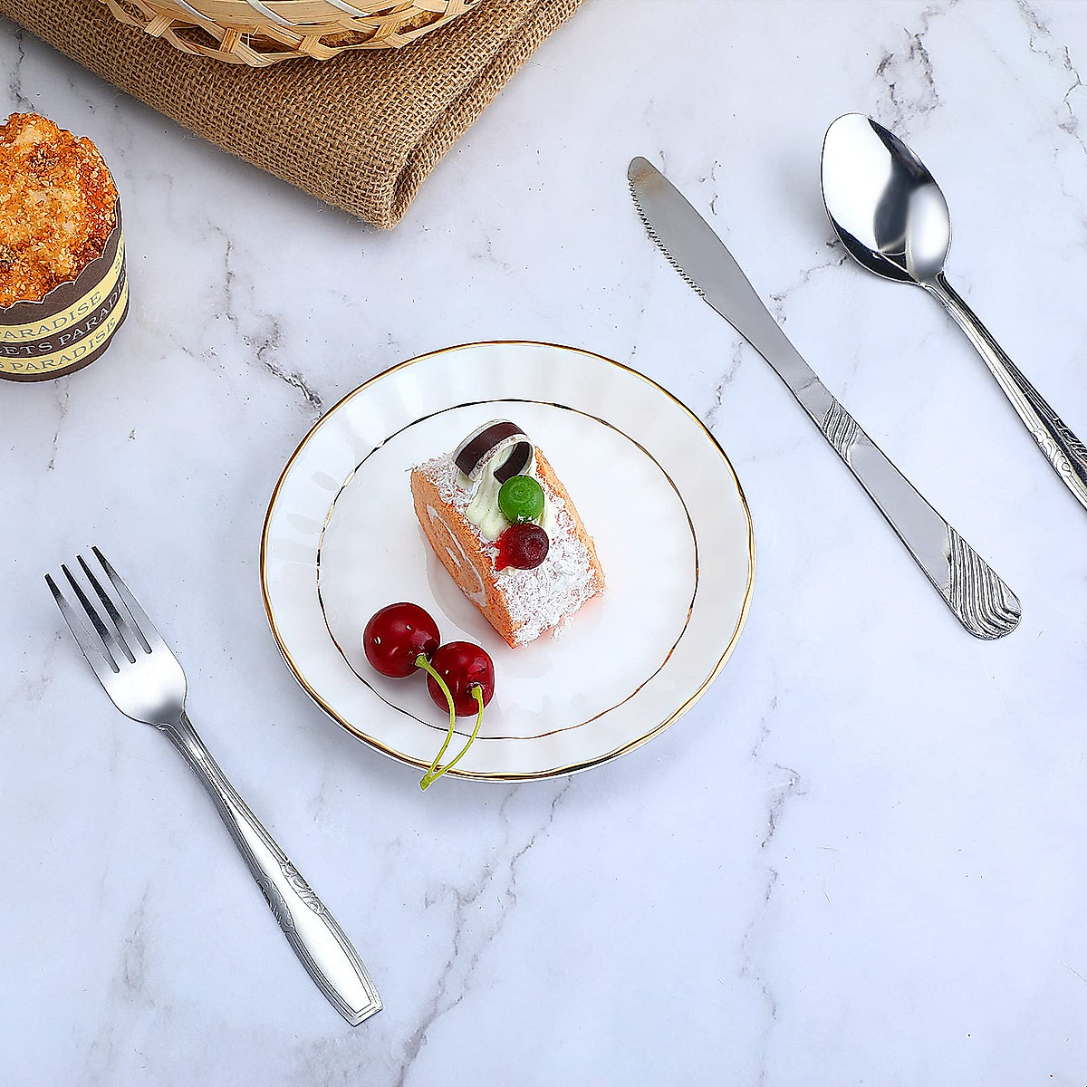 Nuogo 100 Pieces Fork Knife Spoon Silverware Flatware Cutlery Set Portable Stainless Steel Flatware Set Restaurant Silverware Cutlery for Home Kitchen Dining