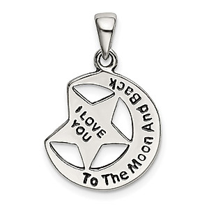 Auriga Fine Jewelry Sterling Silver I LOVE YOU TO THE MOON Antiqued Star and Moon Pendant Gift for Women