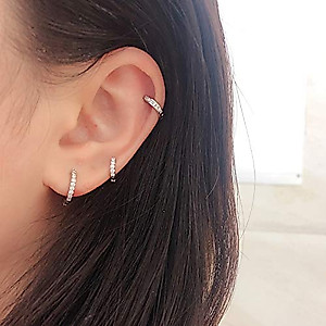Silver Hoop Earrings- Cartilage Earring Small Hoop Earrings Set/3 Pairs of Hypoallergenic Sterling Silver hoop earrings/Cubic Zirconia Cuff Earrings for Women Men (2 pairs 10mm+1 pair 12mm)