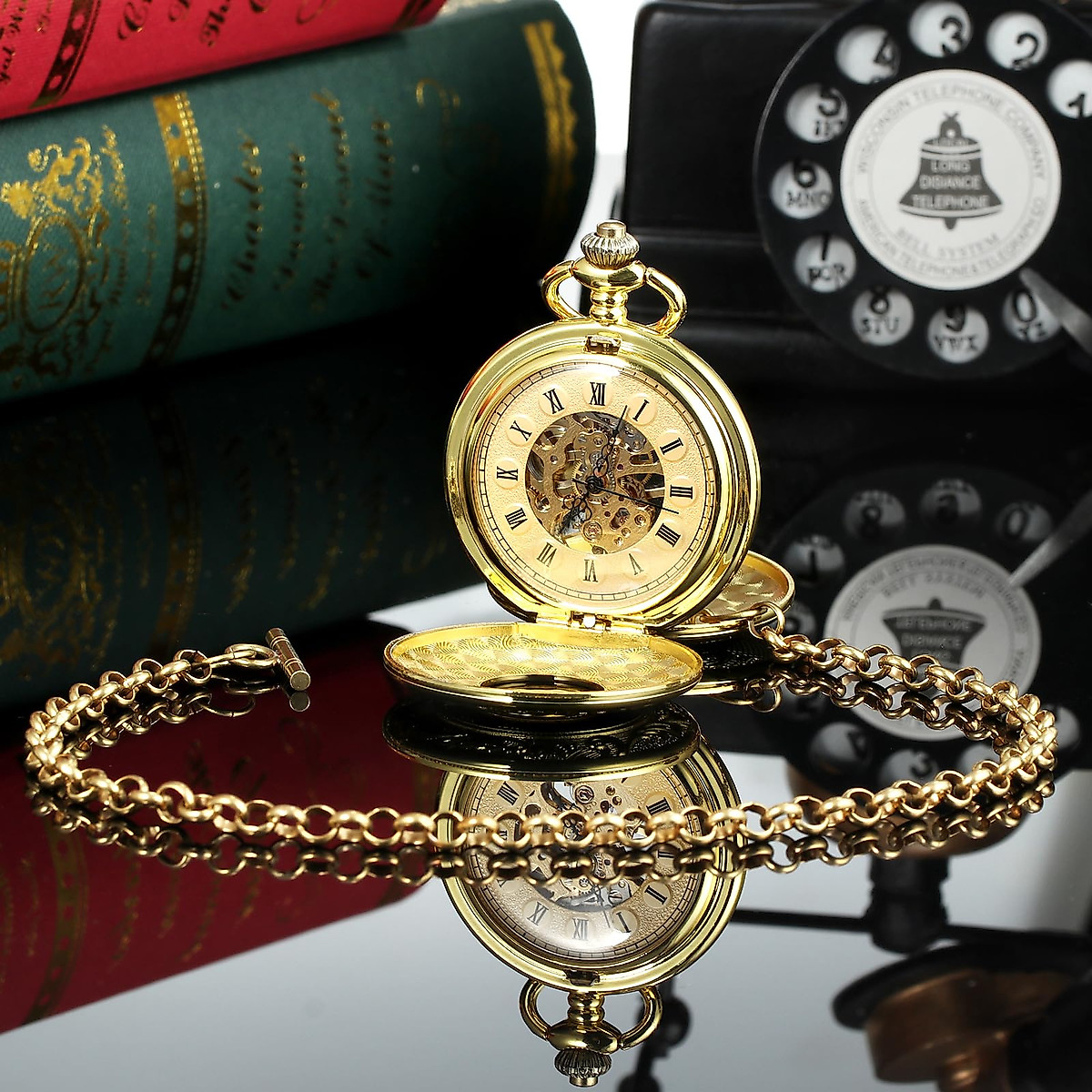 TREEWETO Pocket Watch Vest Chain 14.7 inch (37.5 cm) Gold