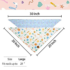 CROWNED BEAUTY Birthday Dog Bandanas Reversible Large 2 Pack, Celebration Set, Plaid Adjustable Triangle Holiday Blue Green Scarves for Medium Large Extra Large Dogs Girl Boy Pets DB43-L