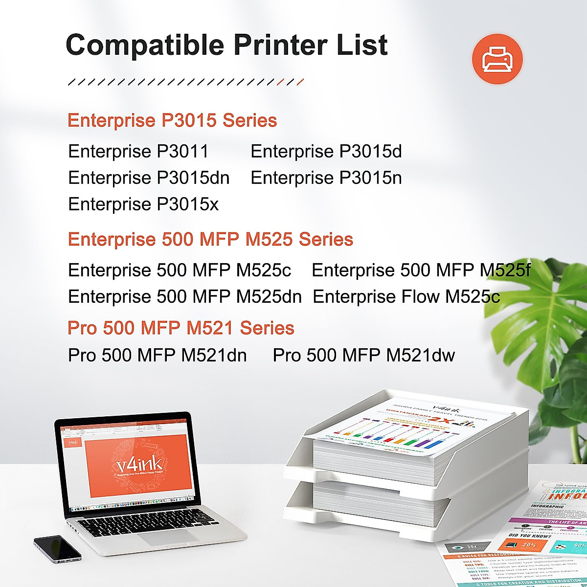 v4ink Compatible CE255A Toners_Cartridges_Printer Replacement for HP 55A 55X CE255A CE255X Black Ink for HP P3015 P3015d P3015dn P3015n HP Enterprise 500 MFP M521d
