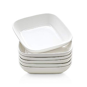 Selamica Porcelain 8-inch Square Dinner Plates, Pasta Salad Bowls, Set of 6, White