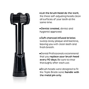 Compatible With The Triple Bristle Max Only | Triple Bristle Max Replacement Brush Head Refills | Charcoal Infused | Innovative 3 Head Design | Compatible with Triple Bristle Max Only | 2 Pack (Black)