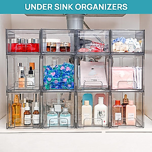 Vtopmart 4 Pack Stackable Makeup Organizer Storage Drawers, 6.6’‘ Tall Acrylic Bathroom Organizers，Clear Plastic Storage Bins For Vanity, Undersink, Kitchen Cabinets, Pantry Organization and Storage