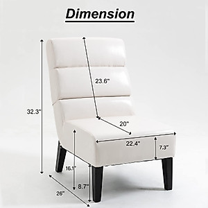 ZJhome Armless Accent Chairs Set of 2, Textured Leather Comfy Upholstered Corner Side Slipper Chairs for Bedroom, Living Room Chairs with Wooden Legs(White)