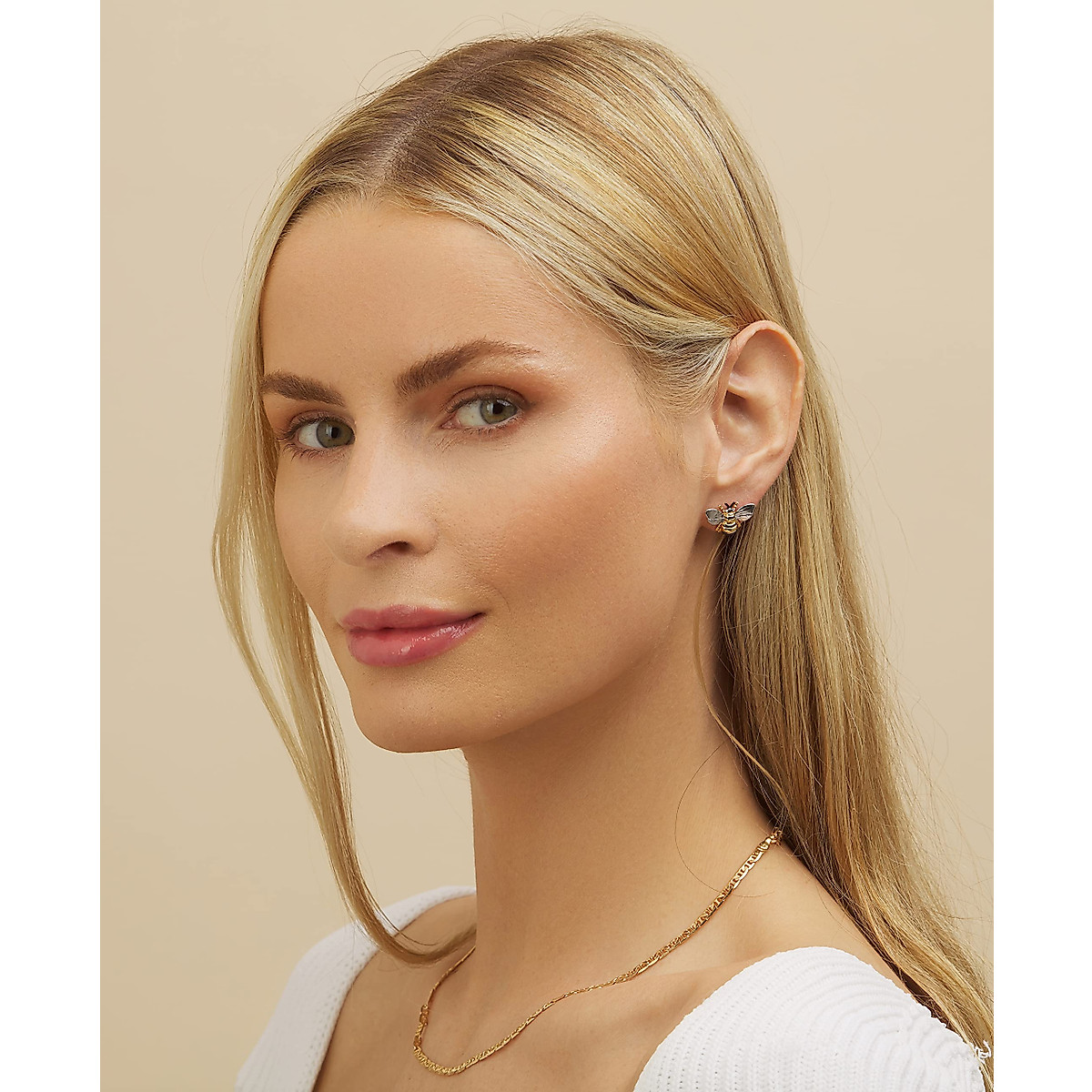 Barzel 18K Gold Plated Enamel Stud with Shimmering Bumble Bee Earrings For Women