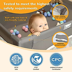 Baby Playpen for Babies and Toddlers, 71 x 59 inch Baby Play Yards, Kids Play Pen for Indoor & Outdoor, Extra Large Baby Playpen, Portable Toddler Play Yard with Carrying Bag, Anti-Slip Base (Gray)