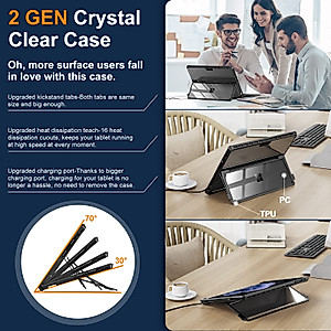 INFILAND Surface Pro 11/10/9 Case, Crystal Clear Multi-Angle Shockproof for Microsoft Surface Pro 11th Edition AI 2024, Work with Surface Pro Signature Keyboard & Slim Pen 2, Mysterious Black