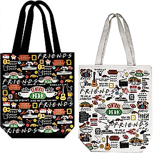 Abctec Friends TV Show Merchandise Tote Bags 2 Pack Large Reusable Grocery Cotton Shoulder Bag Handbag Craft Canvas Bag Friendship Gifts for Friends Fan/Women/Men /Birthday/Christmas Gifts Ideas
