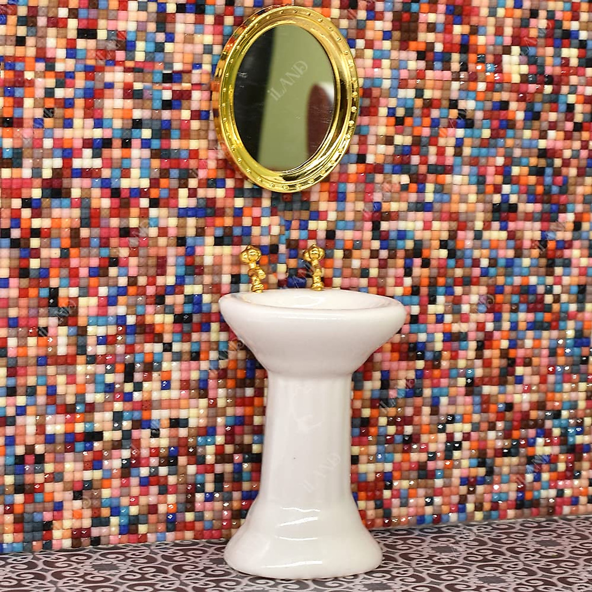 iLAND Mini Mirrors, Dollhouse Accessories on 1:12 Scale, Miniature Framed Glass Mirror (Bright Golden 4pcs)