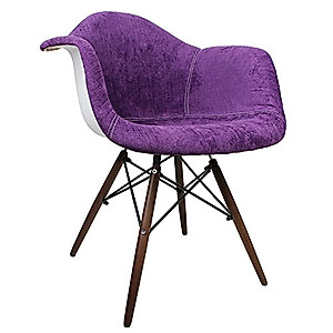 CozyBlock Mid-Century Modern Velvet Fabric Upholstered Accent Arm Chair with Dark Walnut Wood Eiffel Legs Set of 2 (Purple)