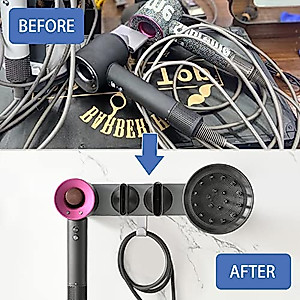 SINGSUO Hair Dryer Holder for Dyson, Wall Mount Blow Dryer Holder for Dyson, Magnetic Hair Dryer Wall Bracket, Hair Dryer Hanger, Hair Dryer Organizer for Dyson (Large, Gray)