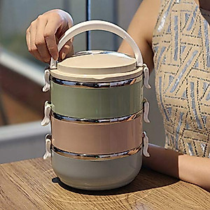 WORTHBUY Lunch Box Stainless Steel, Insulated Compartment Lunch Container For Hot Food, Spoon & Fork Set, Lunch Bag For Adults(Bpa-Free, 3-Tier)