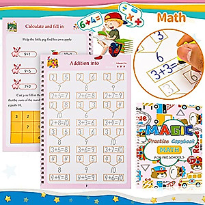 4Pcs Large Magic Practice Copybook for Kids, Handwriting Practice Book for Kids, Magic Ink Print Handwriting Workbook with 1 Pen + 8 Refills + 1 Grip for Beginners, Preschoolers & Kindergarten Kids