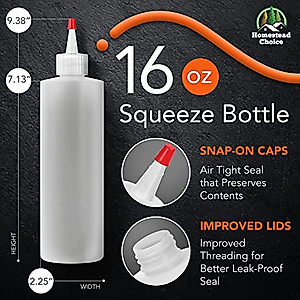 7-pack Plastic Condiment Squeeze Bottles - 16 Ounce with Red Tip Cap - Made in USA - Perfect for Ketchup, BBQ, Sauces, Syrup, Condiments, Dressings, Arts and Crafts