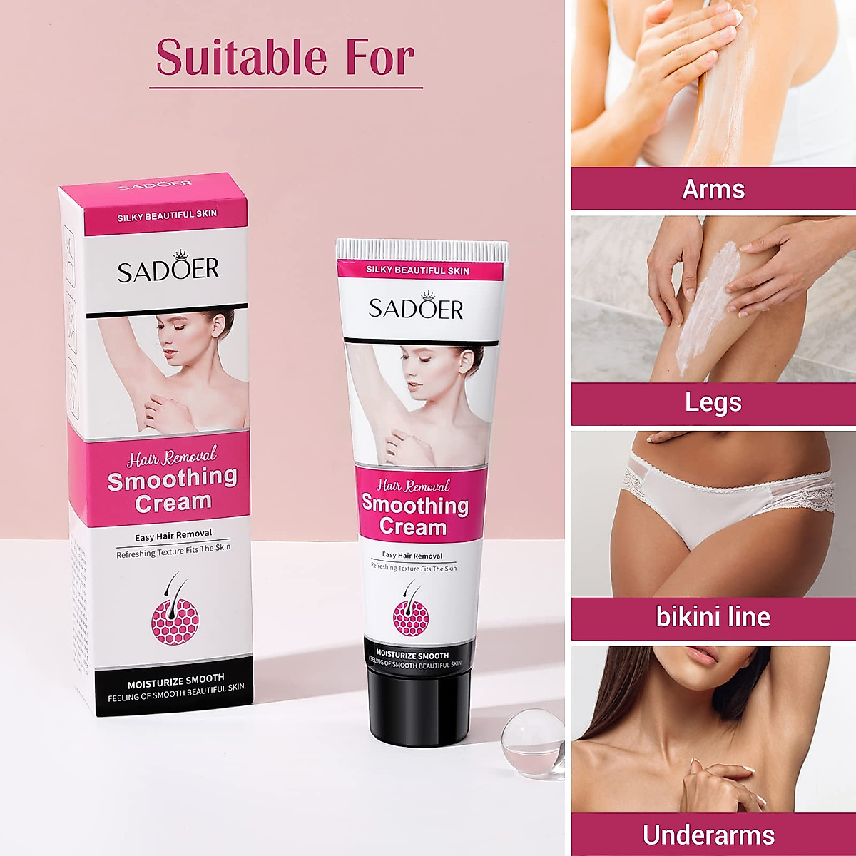Shinowa Hair Removal Cream, Gel Painless Flawless Depilatory Cream, Gentle Soothing Hair Removal for Women Girl Arms Legs Body Underarms, Suitable for All Skin Types, 1 Pack