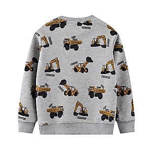 LOKTARC 2 Pack Toddler Boys Sweatshirts Patterned Long Sleeve Pullover Crewneck Tops Shirts Red Dinosaur + Grey Excavator 4-5 Years/Size 5T