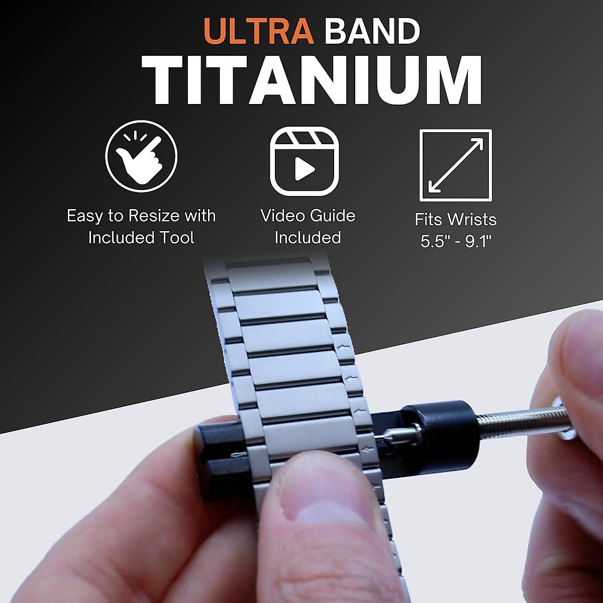 Ultra 2 Titanium Link Bracelet Compatible with Apple Watch Ultra 2 (49mm) - Grade 2 Titanium Band with DLC Coating (Diamond-Like-Carbon) for Scratch Resistance