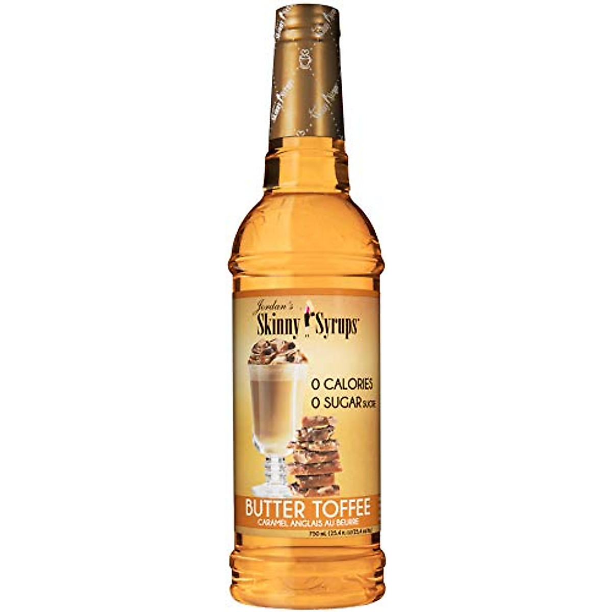 Jordan's Skinny Syrups Sugar Free Butter Toffee Coffee Syrup 750 mL Bottle with By The Cup Syrup Pump