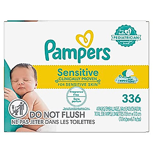Baby Wipes Fitment, 336 count - Pampers Sensitive Water Based Hypoallergenic and Unscented Baby Wipes (Packaging May Vary)