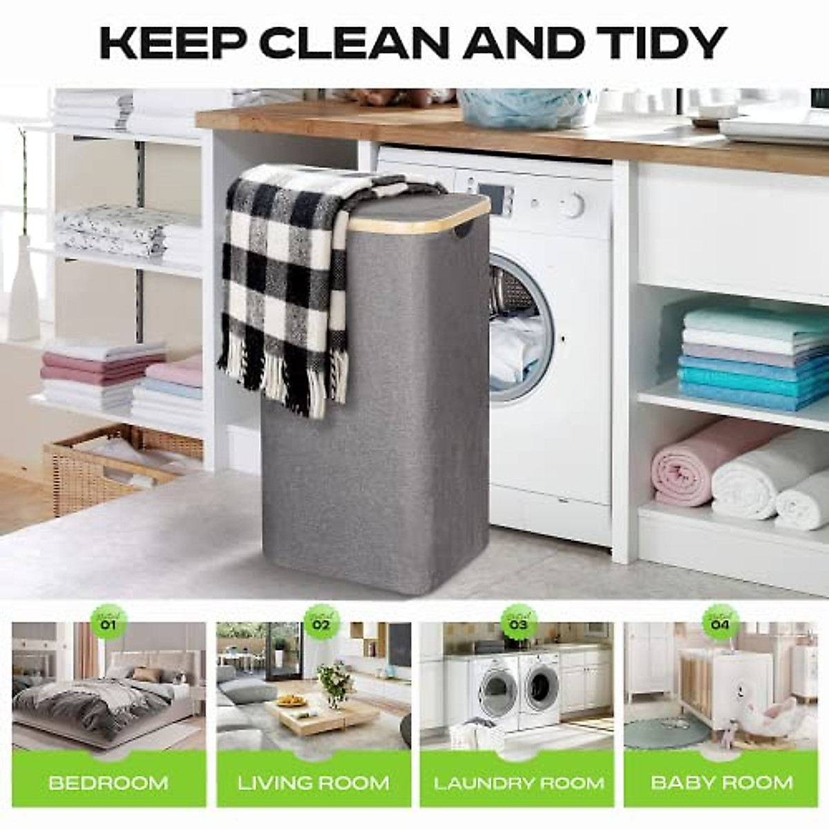 CestMall 100L Laundry Basket with Lid and 2 Removable Liners, Collapsible Large Laundry Hamper Clothes Hamper for Laundry with 2 Handles for Bathroom, Bedroom, College Dorm, Grey